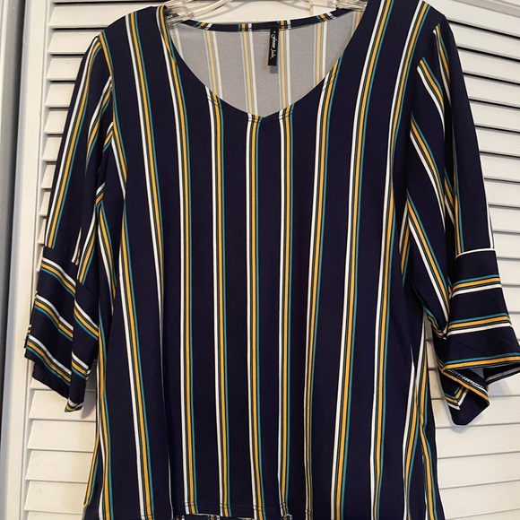 Forever Jade | Tops | Forever Jade Size S Navy Blue Striped Blouse ...